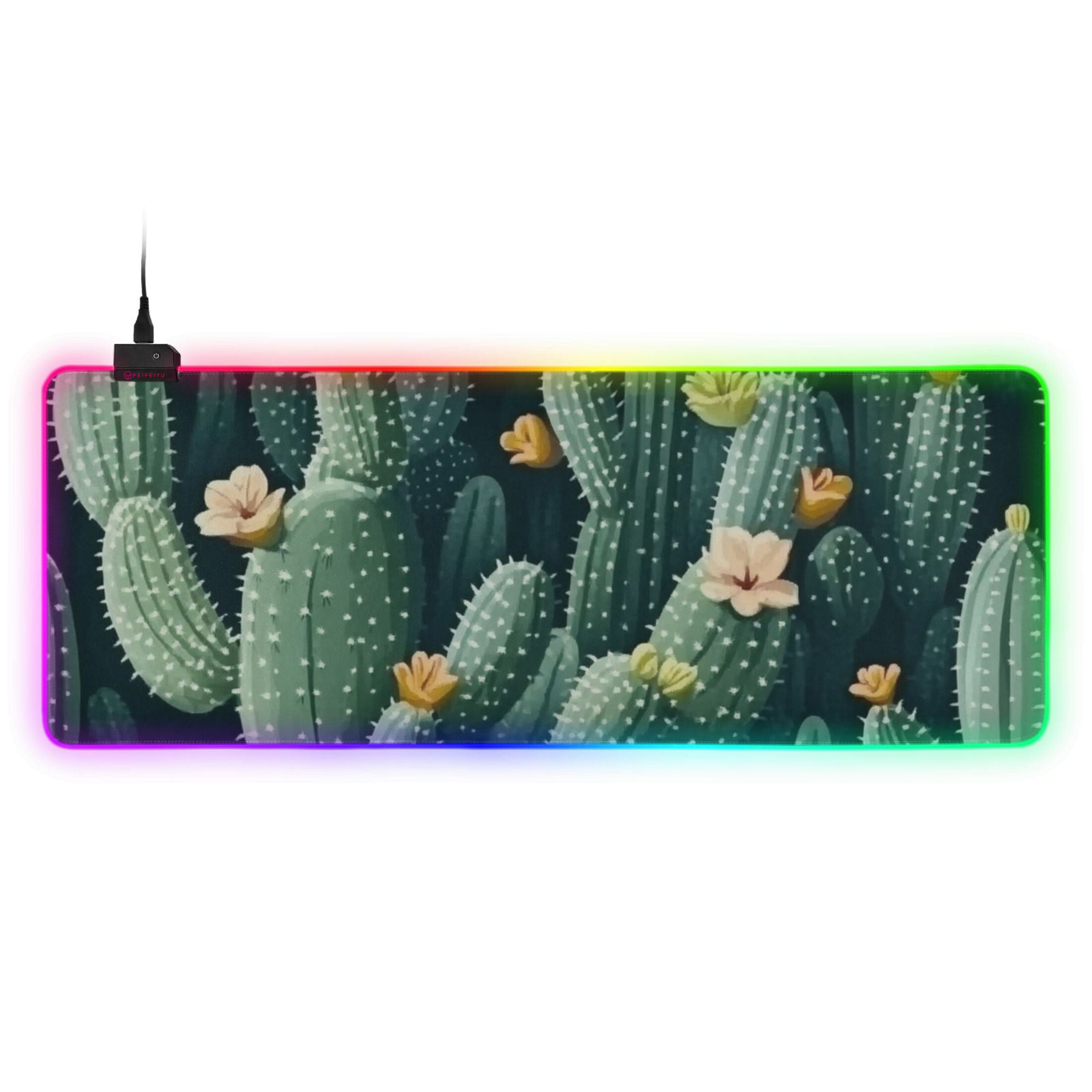 Green Cactus RGB Gaming Mouse Pad Large Keyboard Mat Rubber Base 13 ...