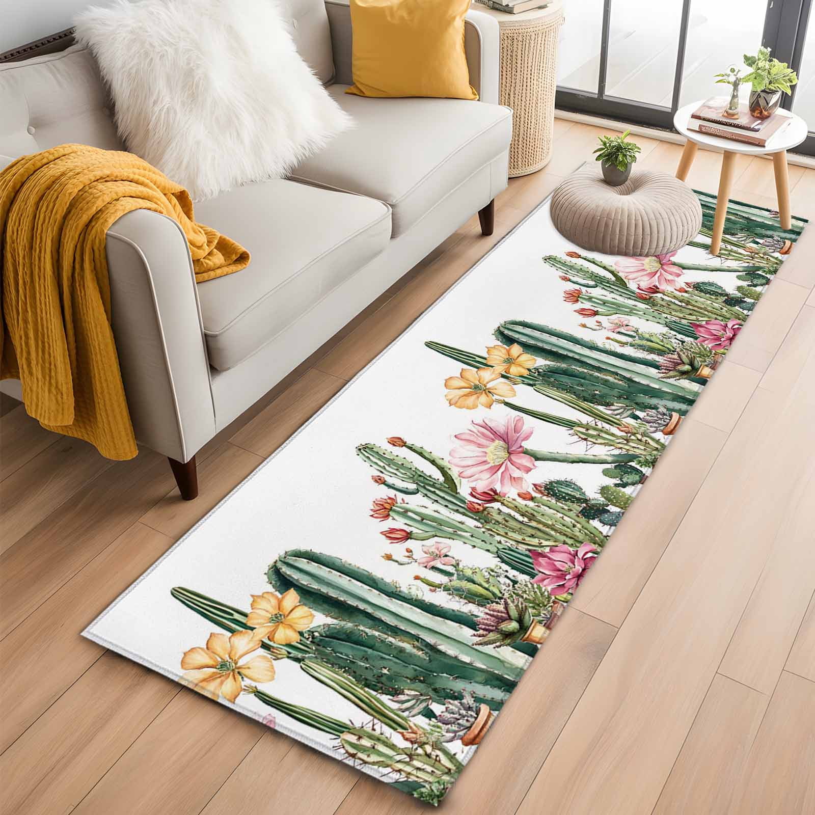 Green Cactus Runner Rug 2x6 FT,Non Slip Hallway Rugs,Spring Floral ...