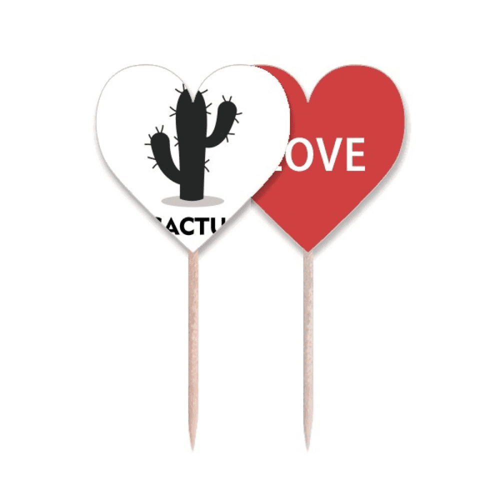 Green Cactus Succulents Outline Toothpick Flag LOVE Heart Lable Cupcake ...