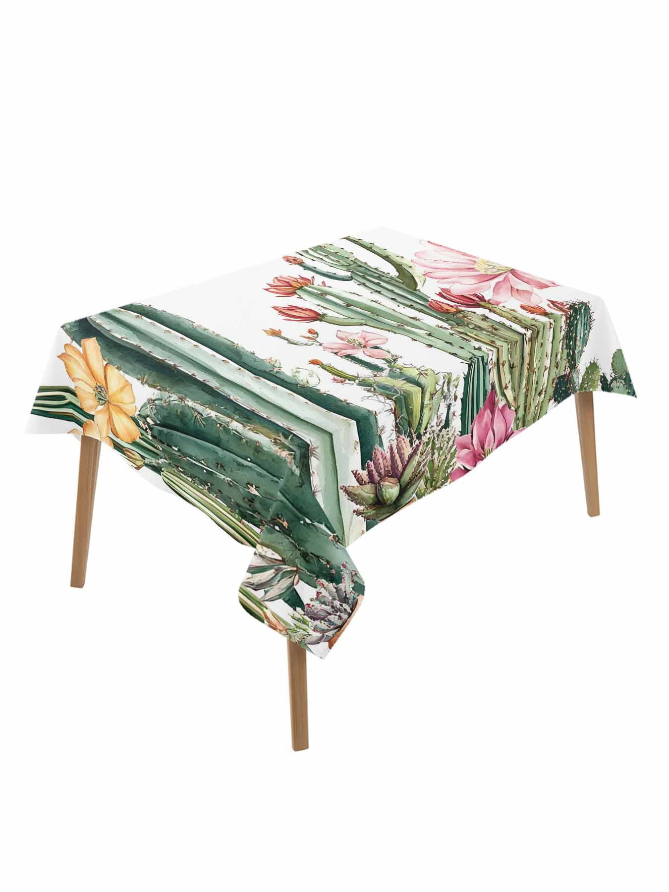 Green Cactus Table Cloth, Spring Floral Watercolor Botanical Waterproof ...