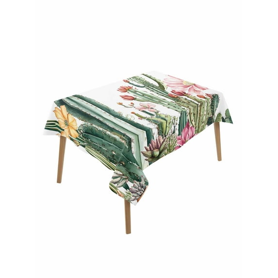 Green Cactus Table Cloth, Spring Floral Watercolor Botanical Waterproof ...