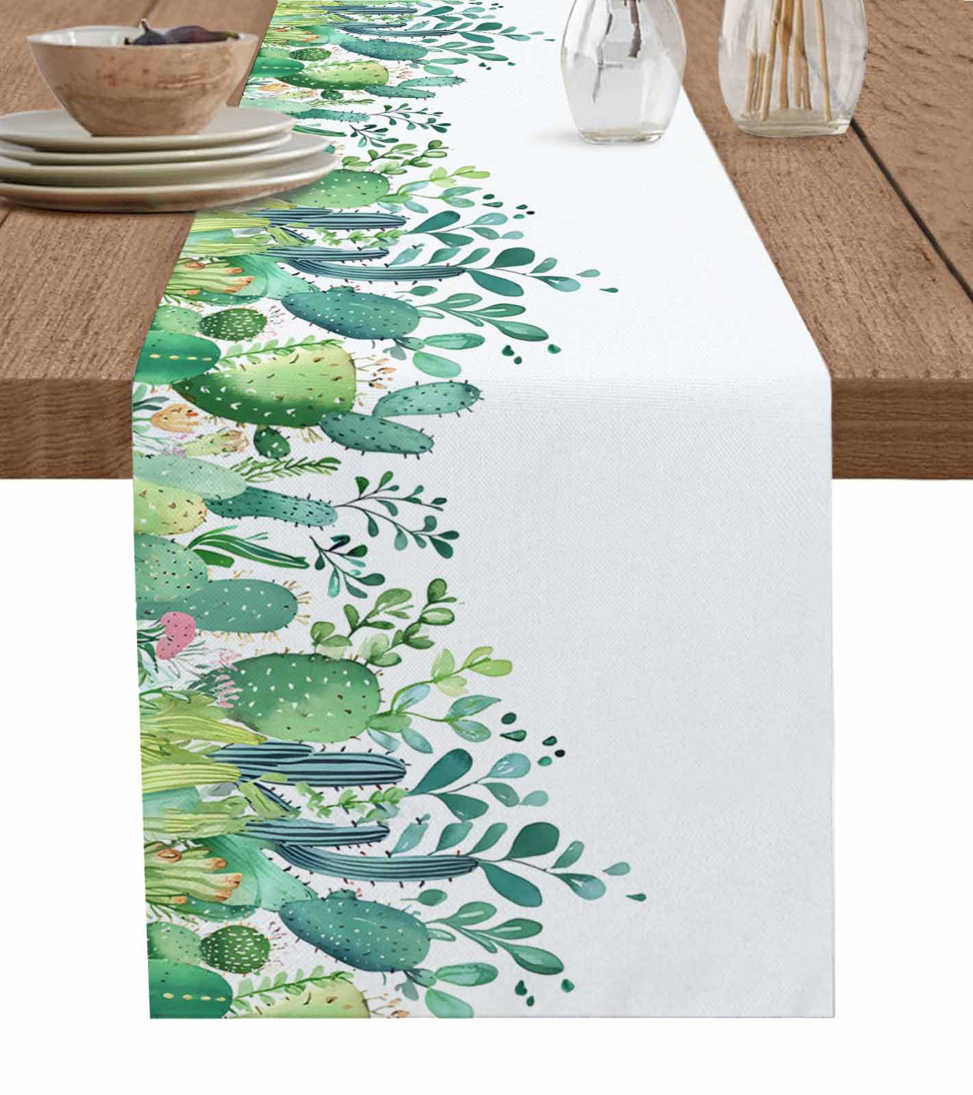 Green Cactus Table Runner 72 Inches, Summer Tropical Botanical Bed ...