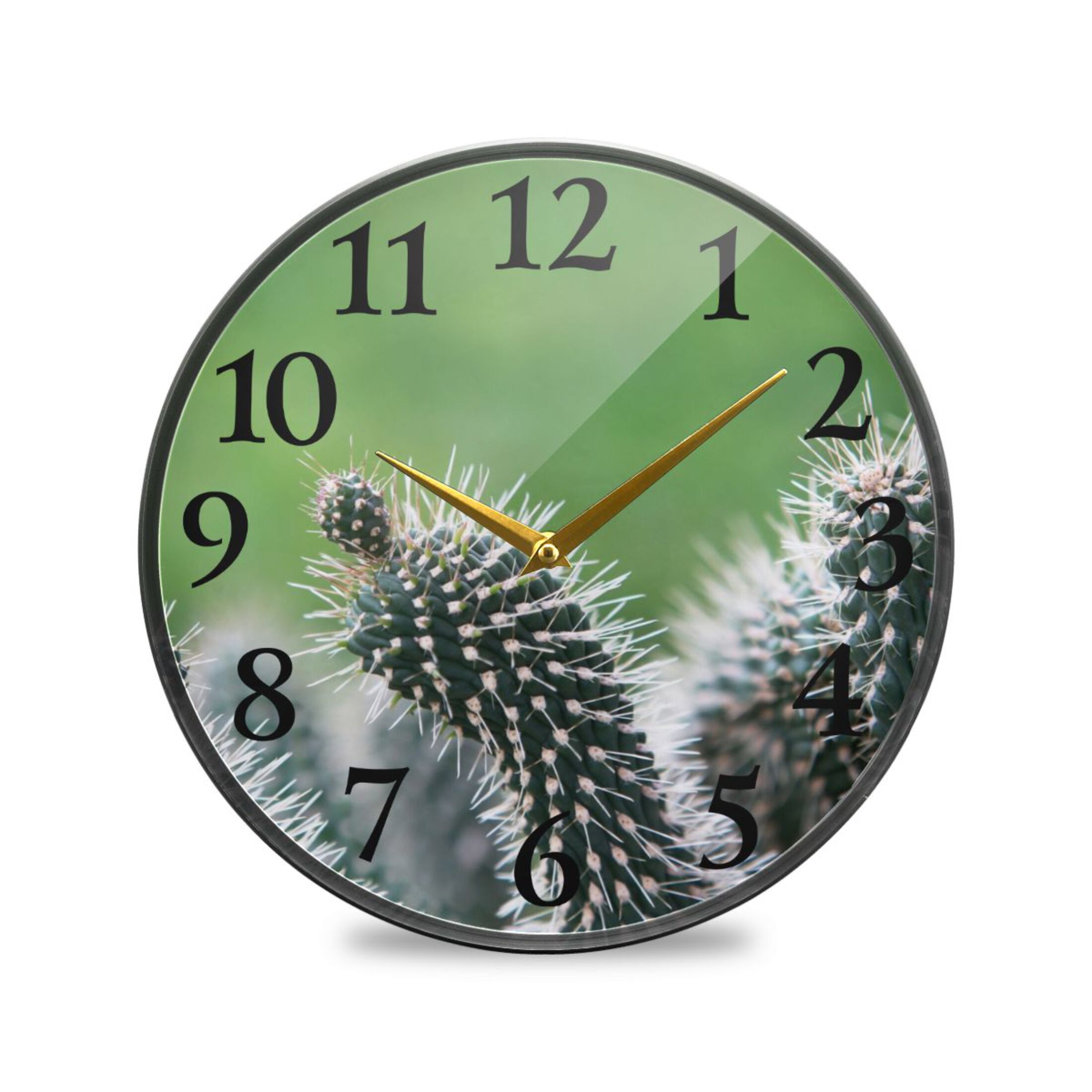 Green Cactus Wall Clocks Battery Operated 11.9 Inch Round Clock Acrylic ...