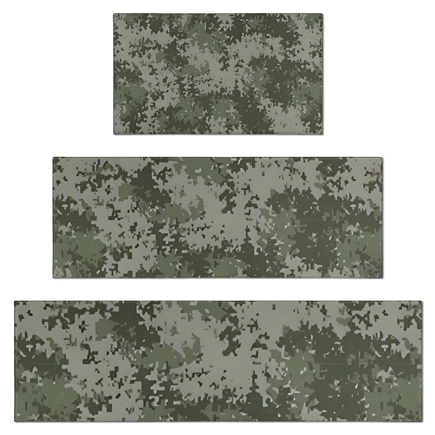 Green Camo Digital Pixel Pattern Kitchen Rugs Sets Of 3,Kitchen Runner ...