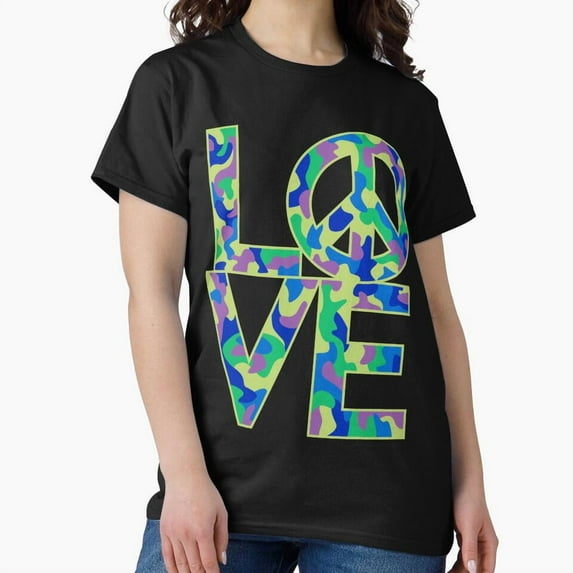 Green Camo Love Peace Military Pattern Abstract Design Unique T-Shirt ...
