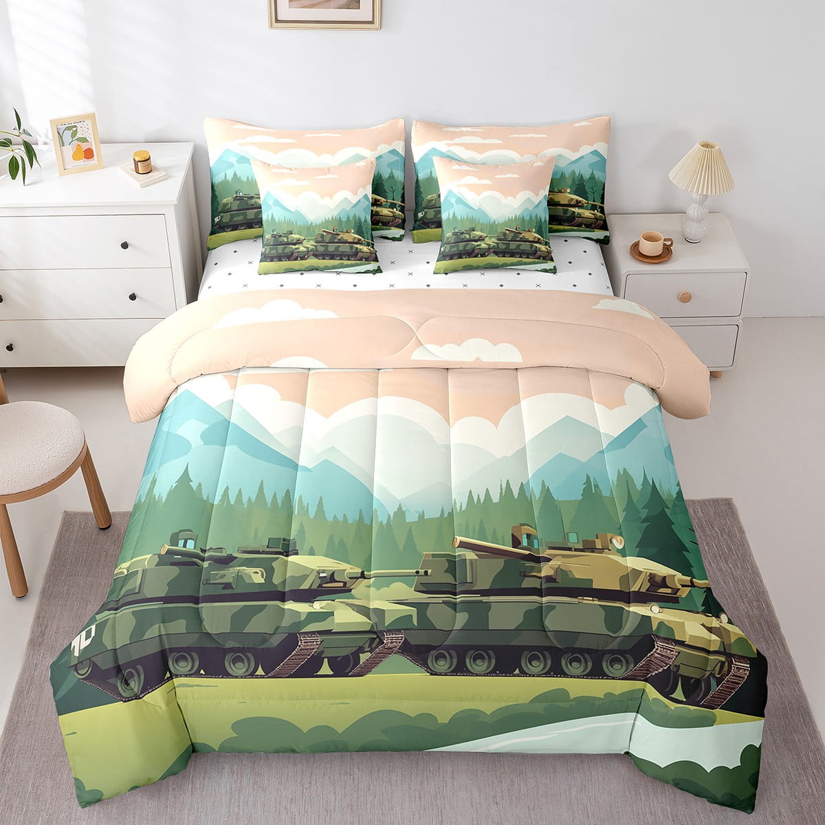 Green Camo Tank Twin Comforter Set 7pcs Military Camouflage Bedding ...