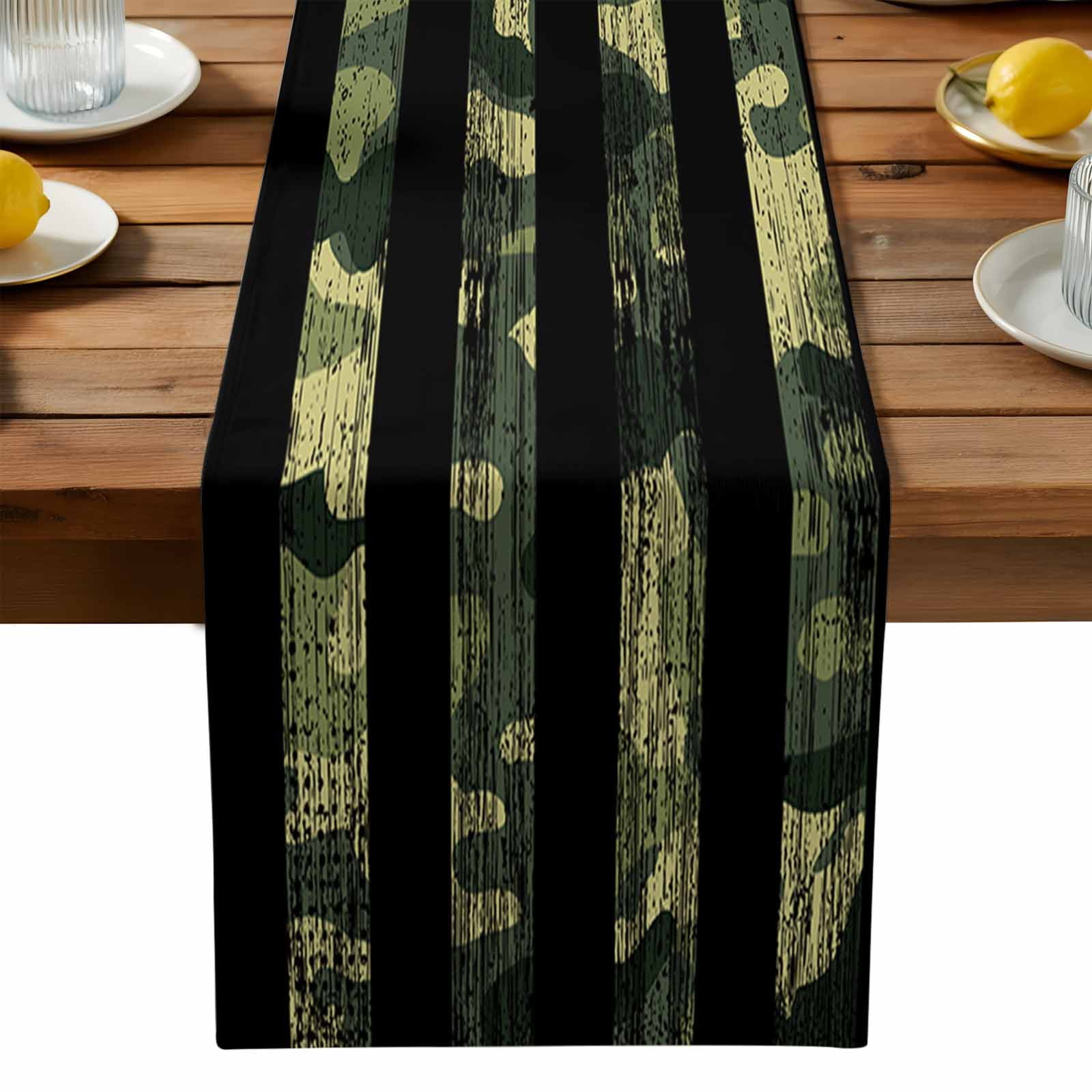 Green Camouflage American Flag Cotton Linen Table Runner for Dining ...