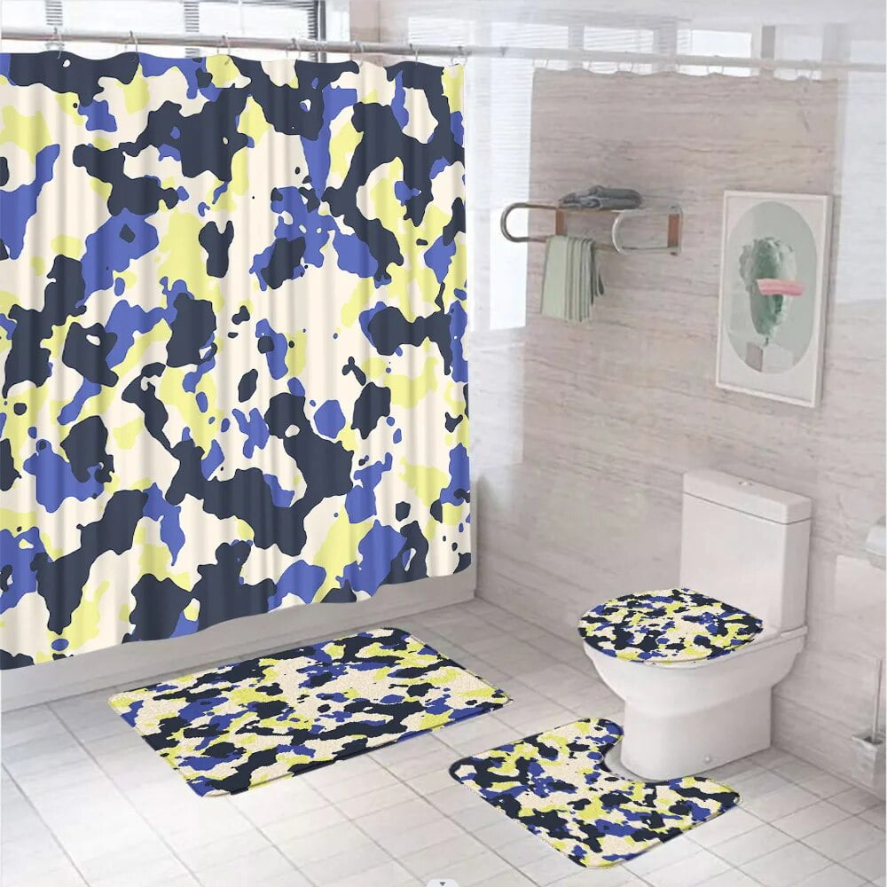 Green Camouflage Bathroom Curtains Classic Camo Waterproof Shower
