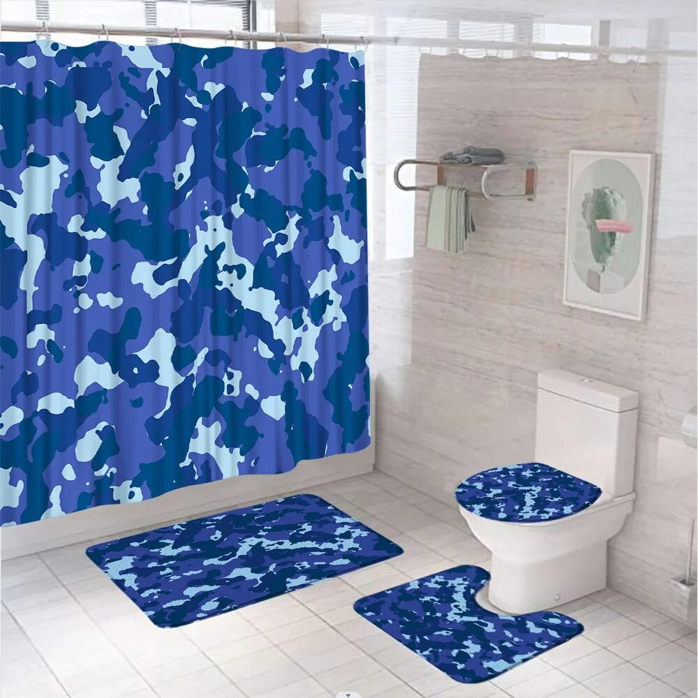 Green Camouflage Bathroom Curtains Classic Camo Waterproof Shower