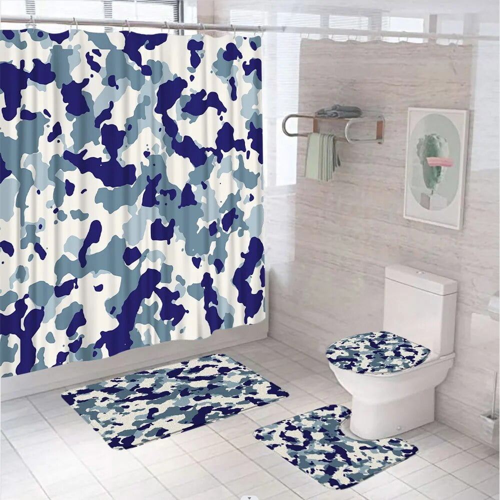 Green Camouflage Bathroom Curtains Classic Camo Waterproof Shower