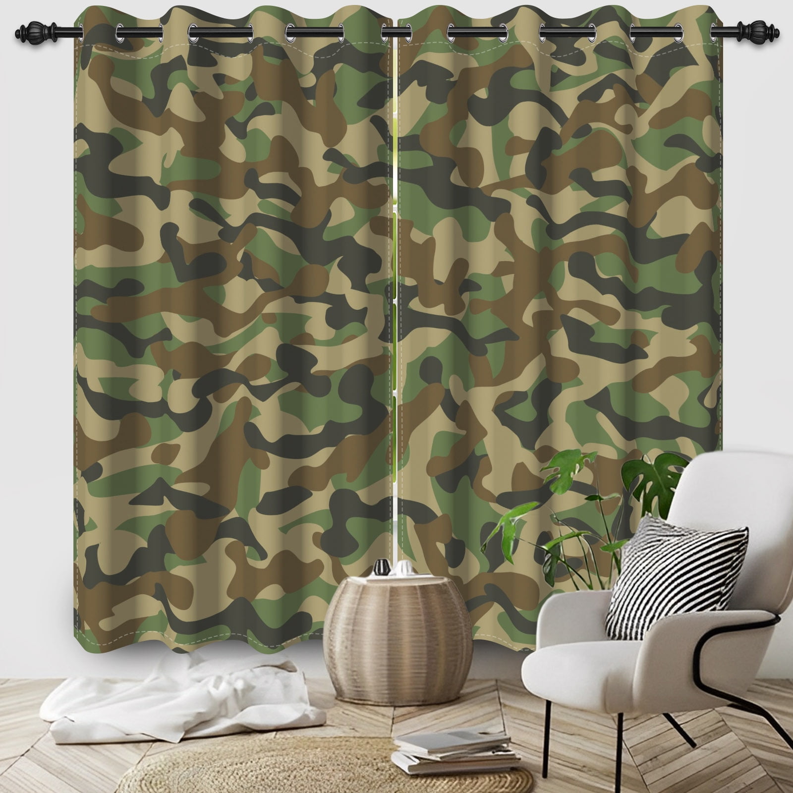 Green Camouflage Bedroom Curtains, Military Style Blackout Window ...
