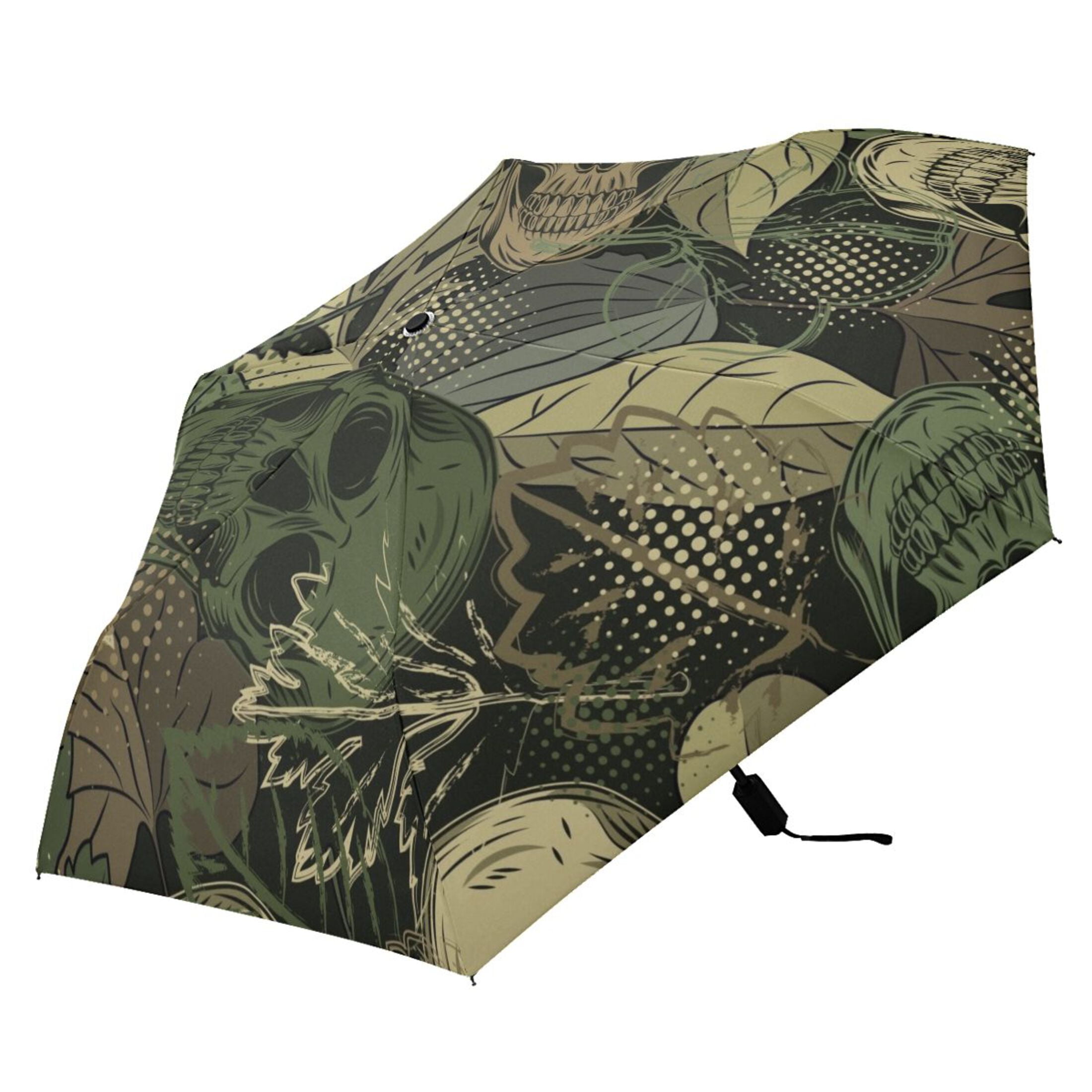 Green Camouflage Skulls Leaves Compact Folding Umbrella for Rain ...