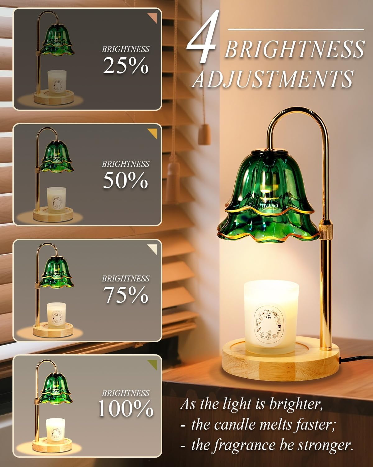 Green Candle Warmer Lamp with Timer Dimmable, Flower Candle Warming ...