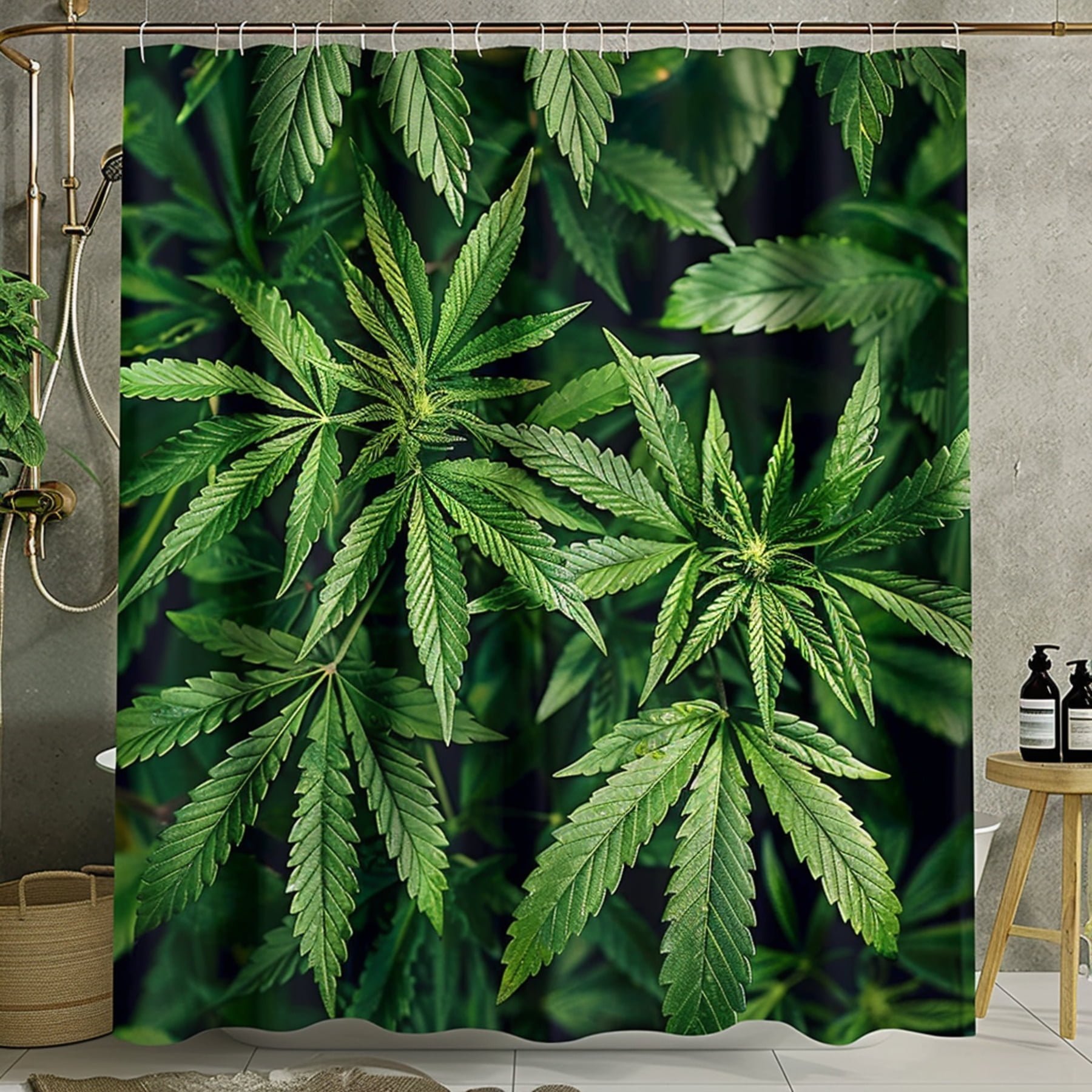 Green Cannabis Leaf Print Shower Curtain Vibrant Marijuana Plant Design ...