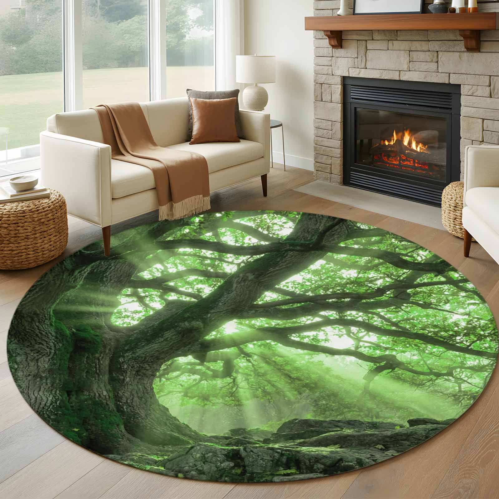 Green Canopy 7FT Round Area Rugs for Living Room Country Rustic Forest ...