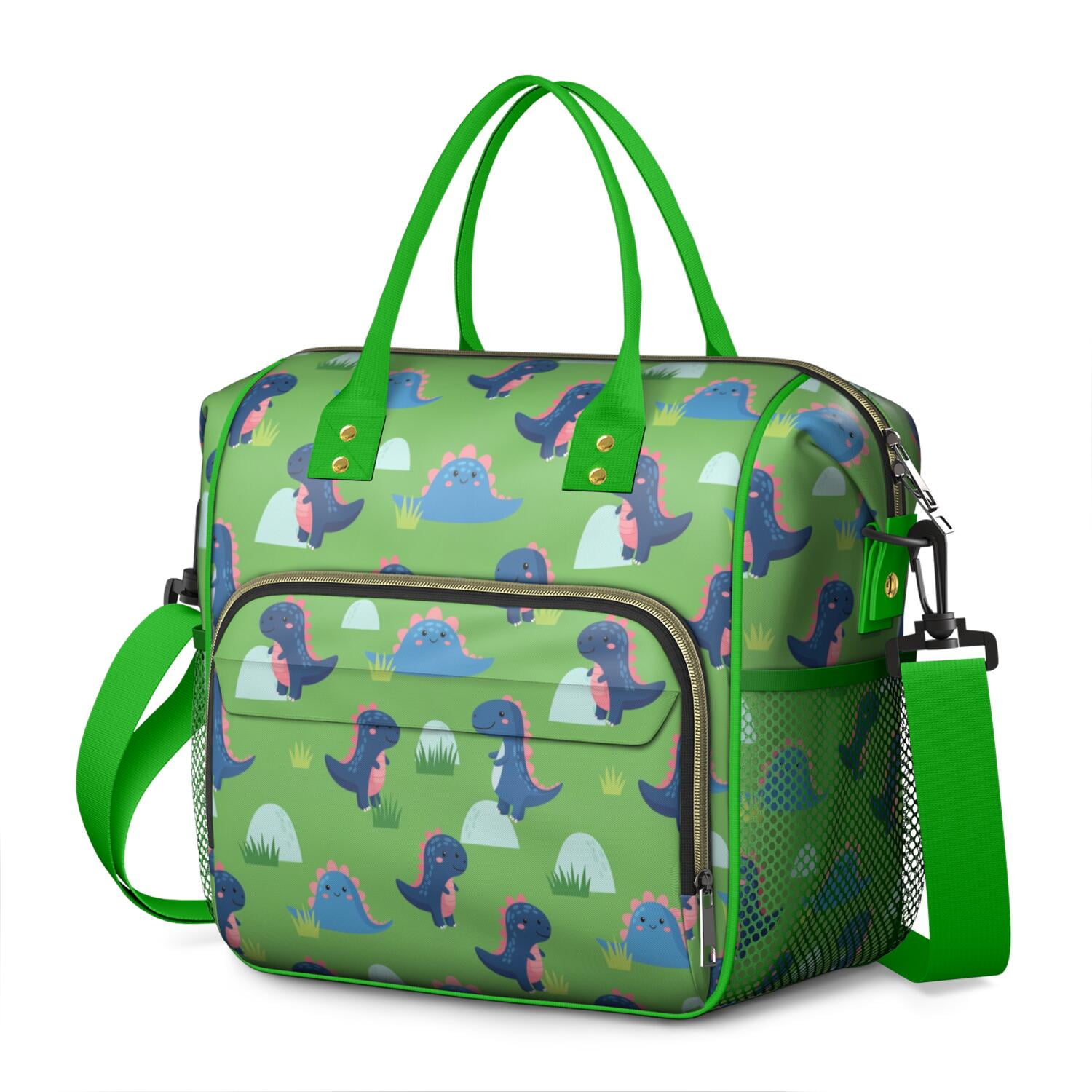 Green Cartoon Dinosaurs Grass Pattern Womens Lunch Box for Work ...