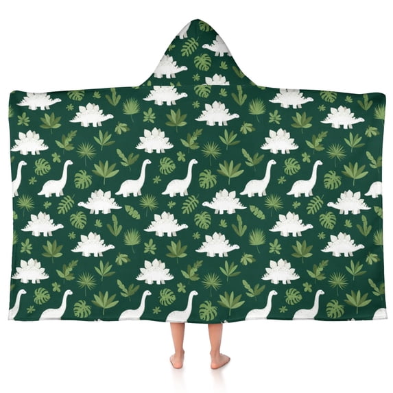 Green Cartoon Dinosaurs Leaves Pattern Hooded Bath Towel Wrap for Teens ...