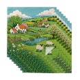 Green Cartoon Town Cloth Napkins, Farmhouse Sheep Countryside Washable ...