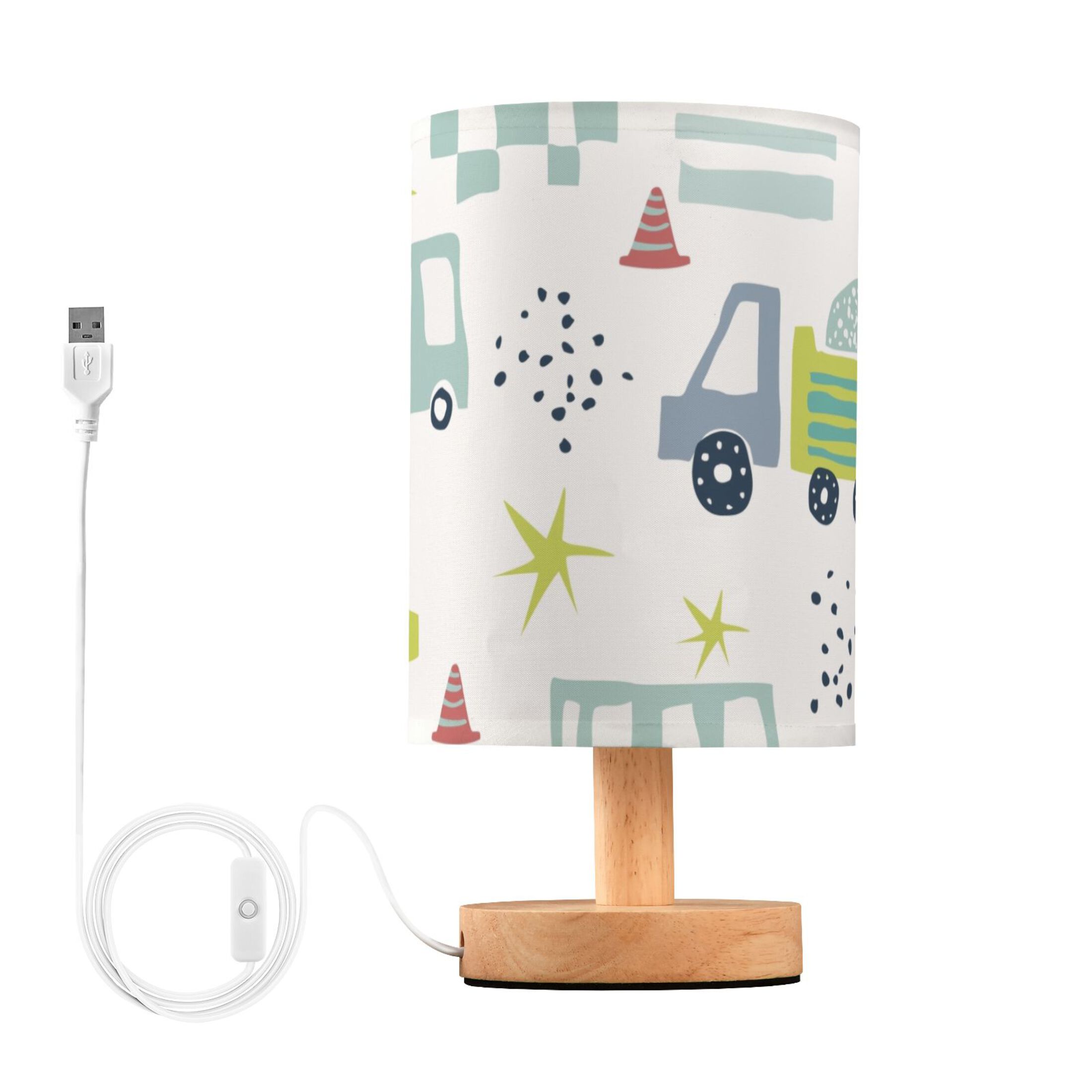 Green Cartoon Trucks and Cars Bedside Table Lamp LED Warm Lights with ...