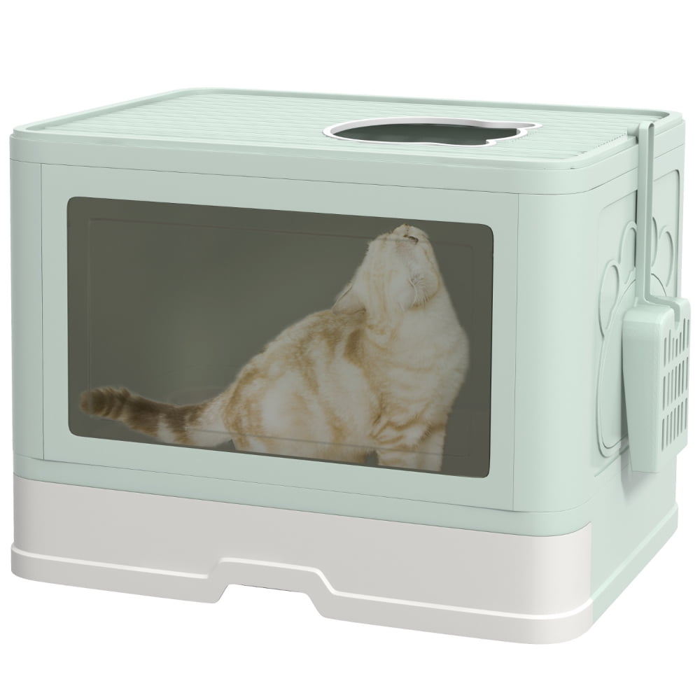Green Cat Litter Box Front Entry Top Exit Odor Control Design - Walmart.com
