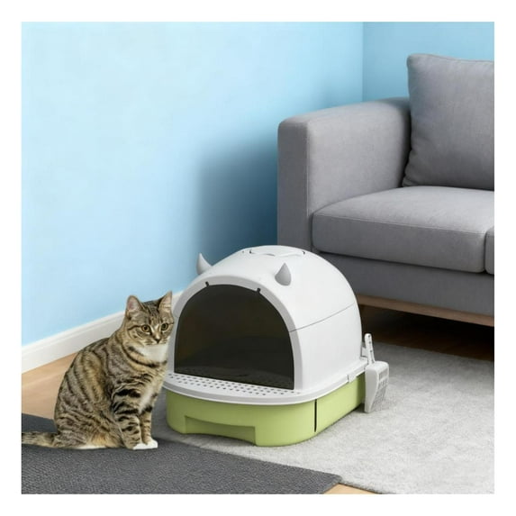 Green Cat Litter Box with Lid, , Deodorizing Bags - Walmart.com