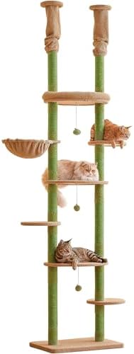 Green Cat Tree, Floor to Ceiling Cat Tower Adjustable Height [92-102 Inches=234-258cm], 7 Tiers ...