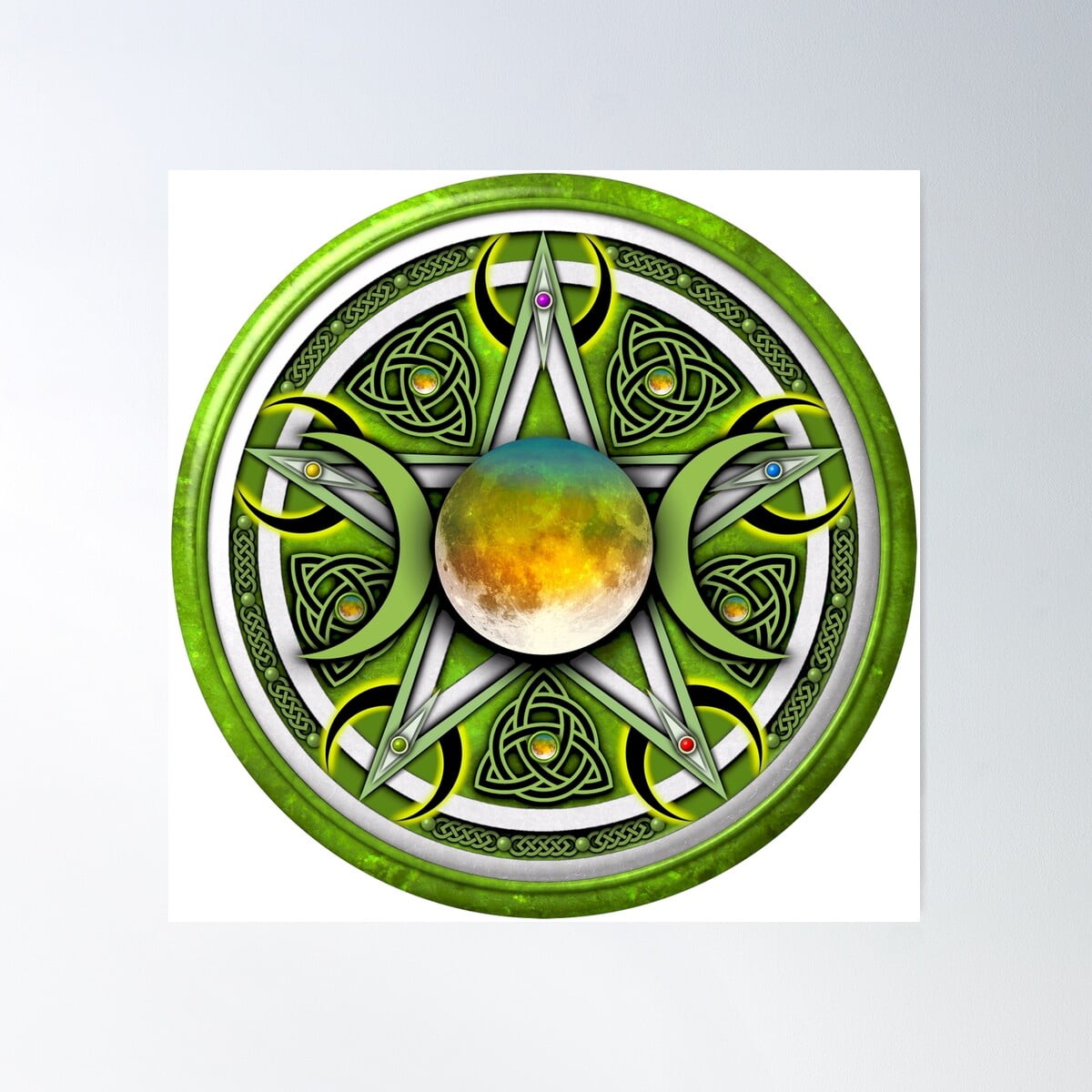 Green Celtic Pagan Pentacle Poster Wall Art, Modern Wall Decor For ...