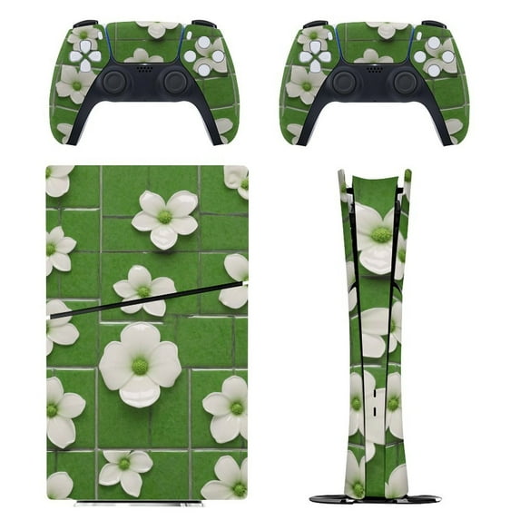 Green Ceramic Bloom Grid Console Skin Bundle for PS5 Pro Slim Disc ...