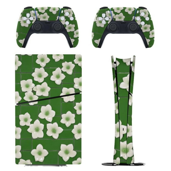 Green Ceramic Flower Console Skin Bundle for PS5 Pro Slim Disc ...