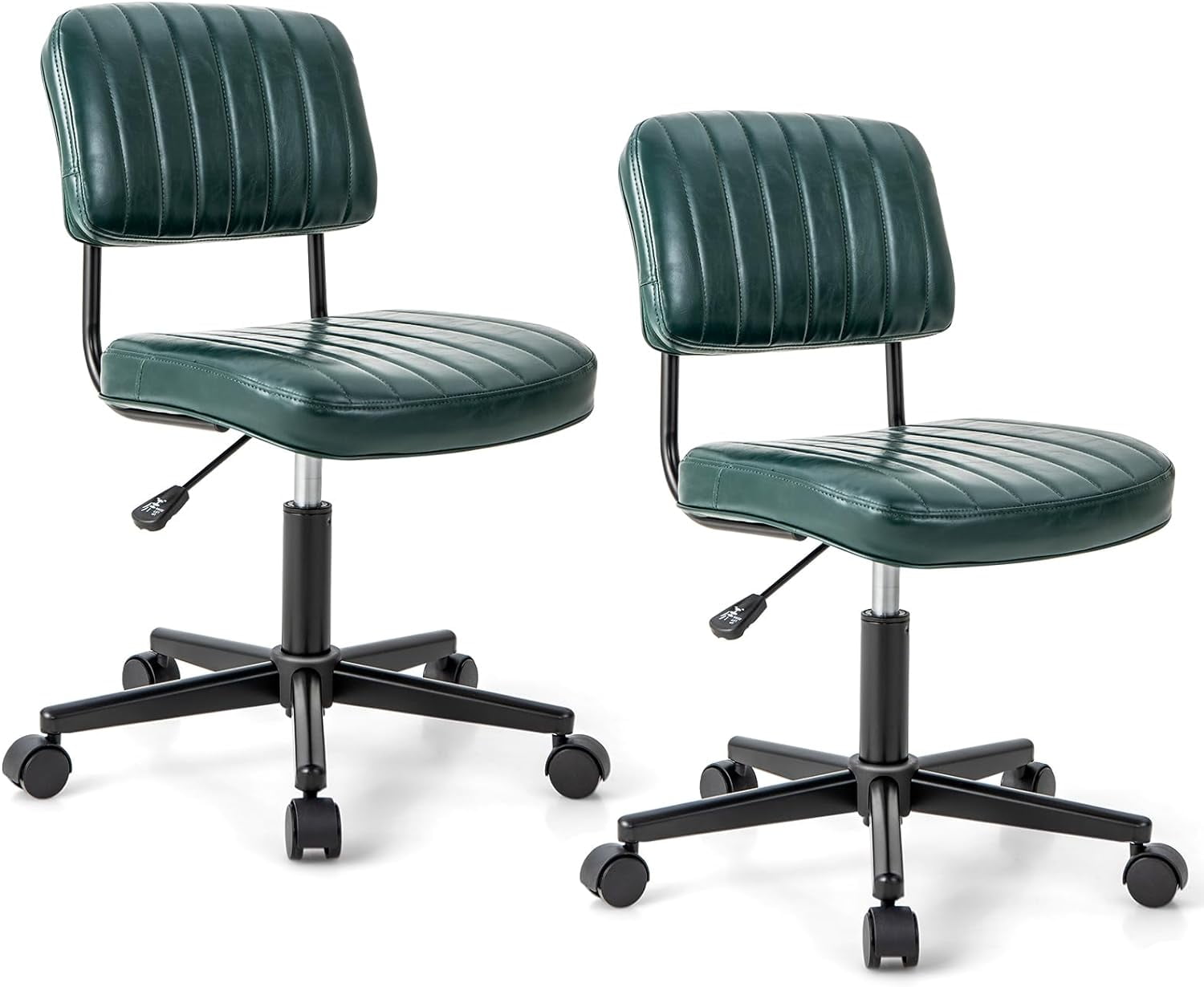 Green Chair Faux Leather Armless Low-Back Computer Chair Retro Swivel ...