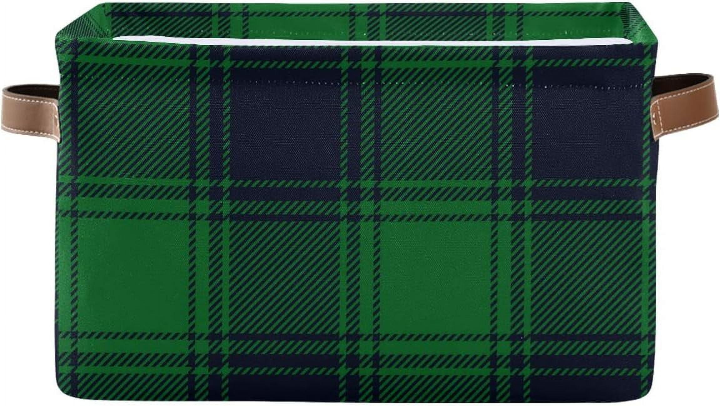 Green Check Plaid Square Storage Basket Storage Bins Canvas Storage ...