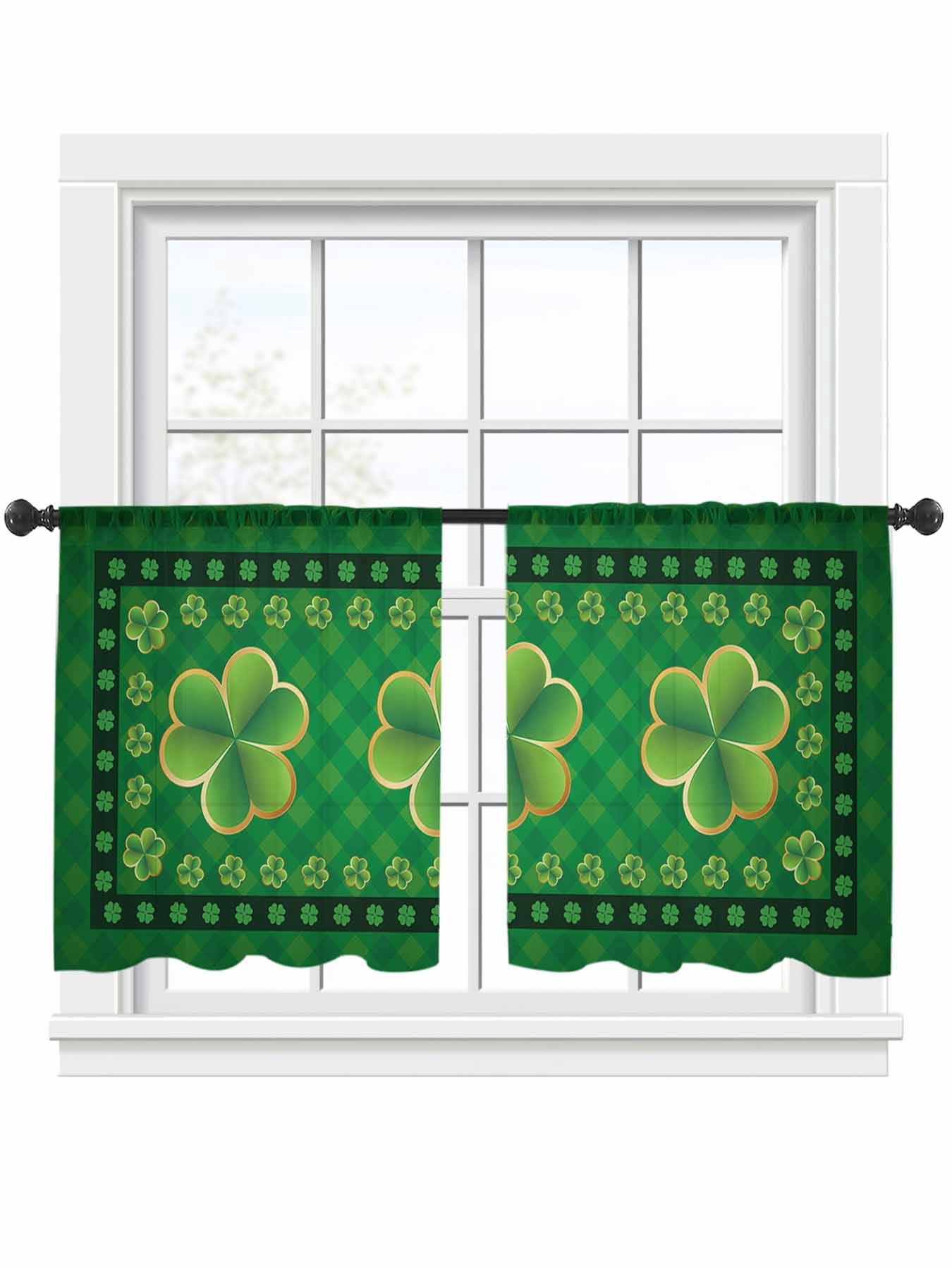 Green Checked Clover on St. Patrick's Day Sheer Curtains 2 Panels Set ...