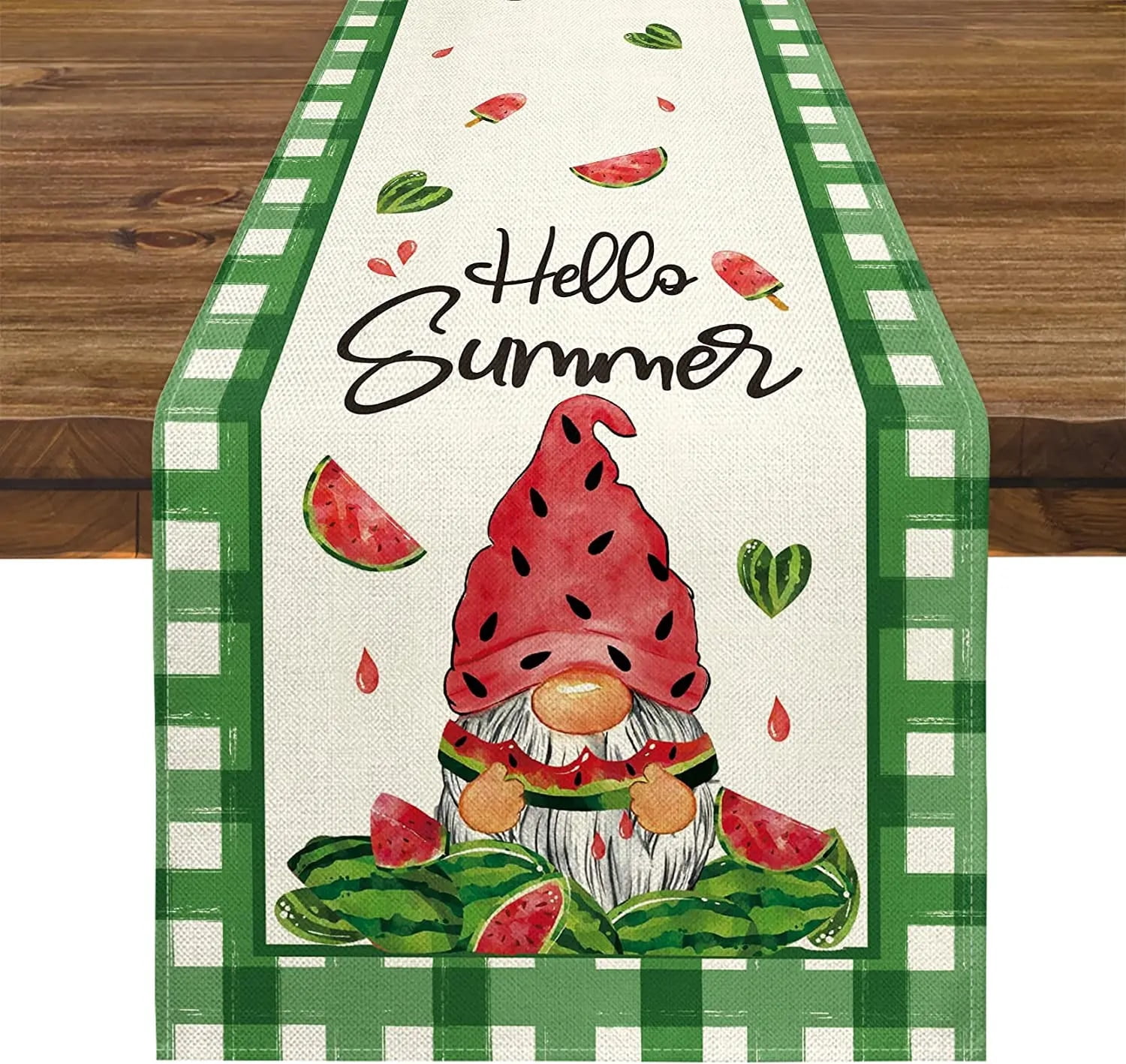 Green Checked Edge Linen Table Runner Holiday Party ration Dining Table ...