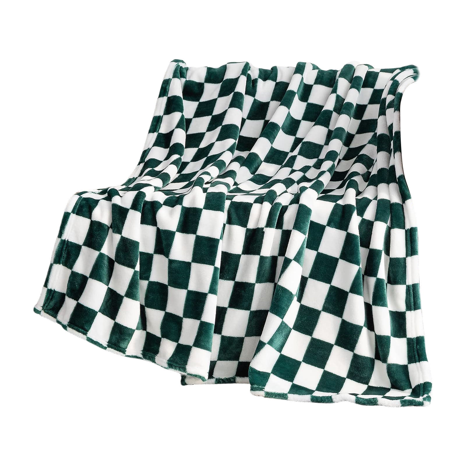 Green Checkered Flannel Blanket With Black And White Squares Pattern ...