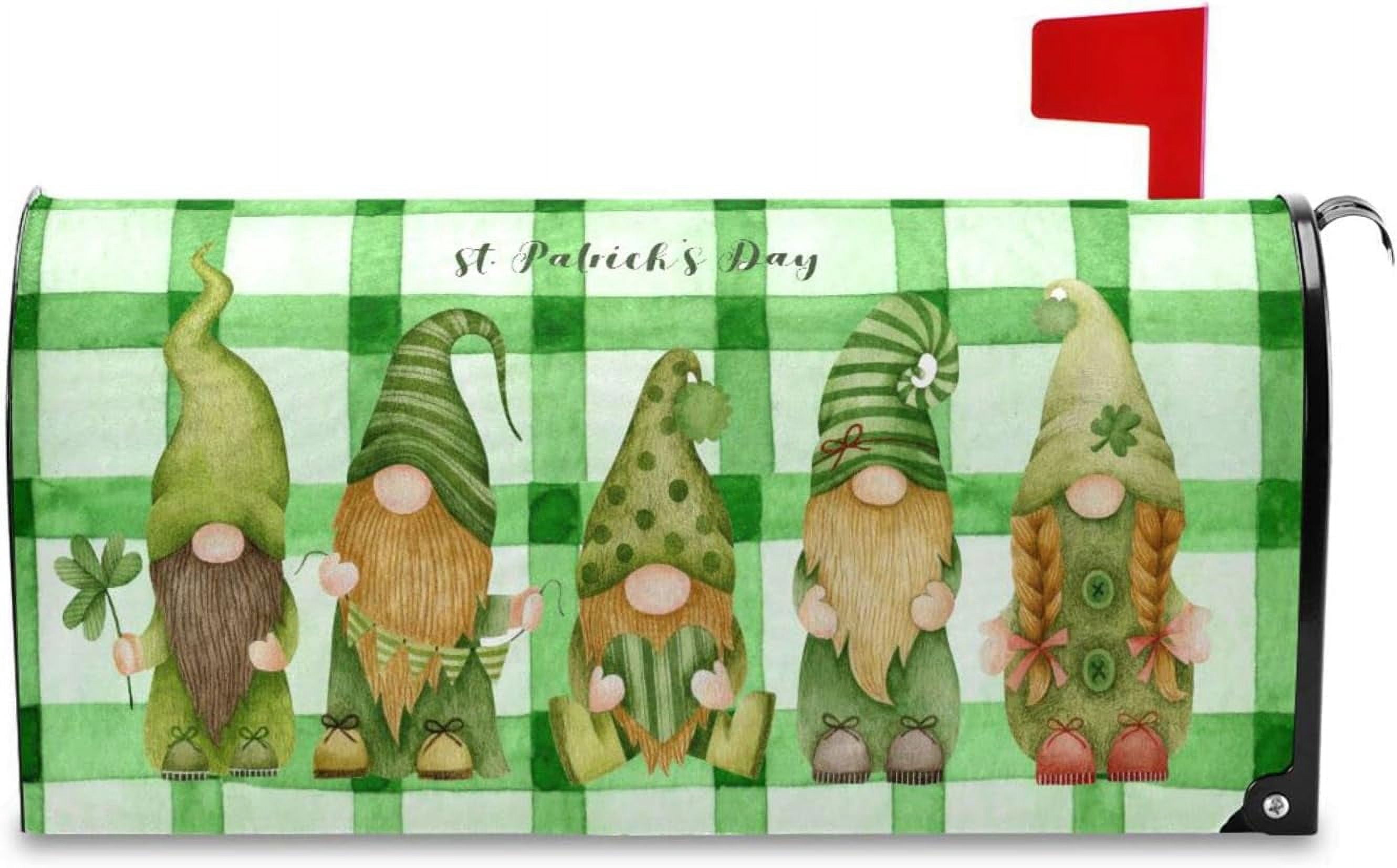 Green Checkered Gnomes Magnetic Mailbox Cover St Patricks Day Mailbox ...