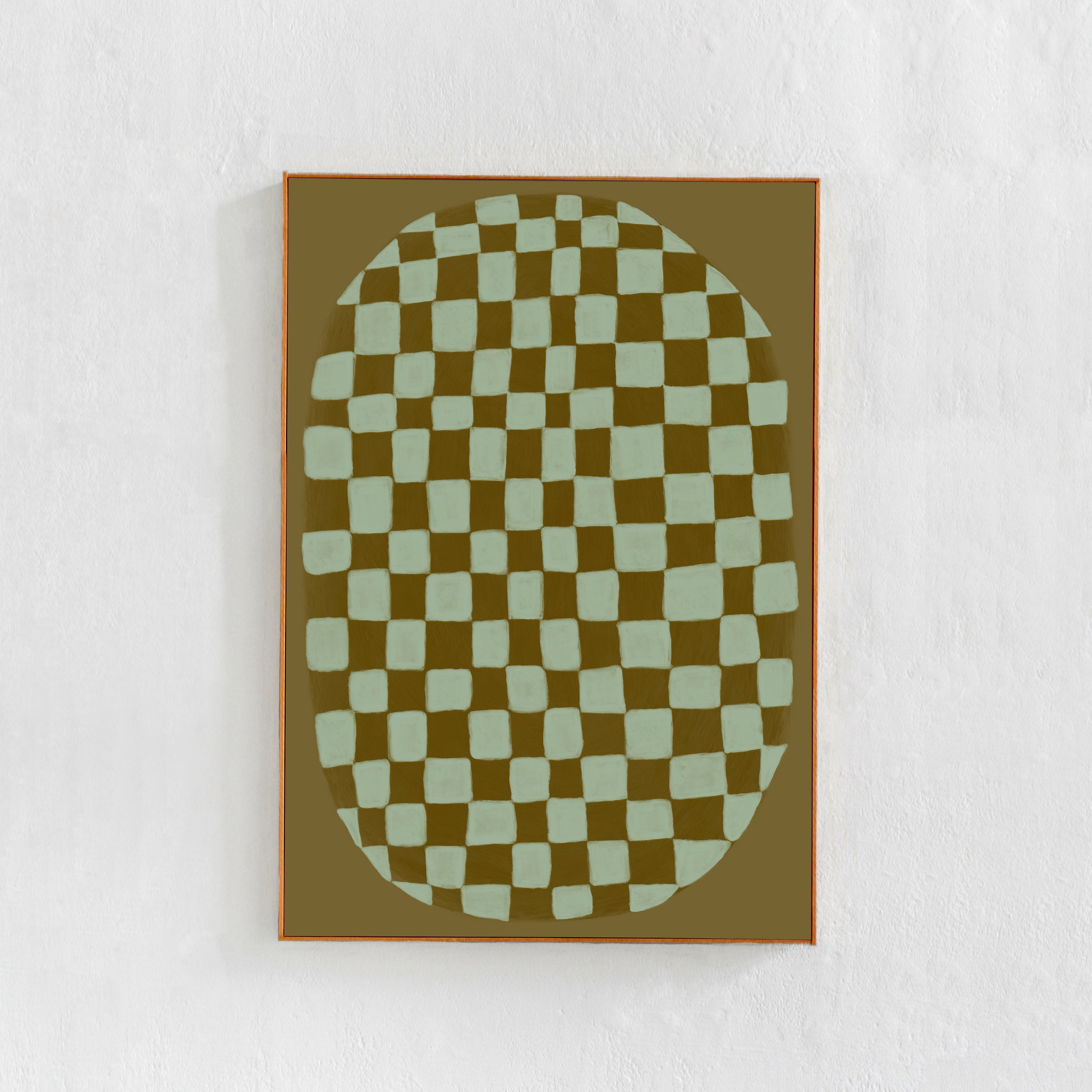 Green Checkered Oval Abstract Art Print – Earthy Scandi Boho Modern ...