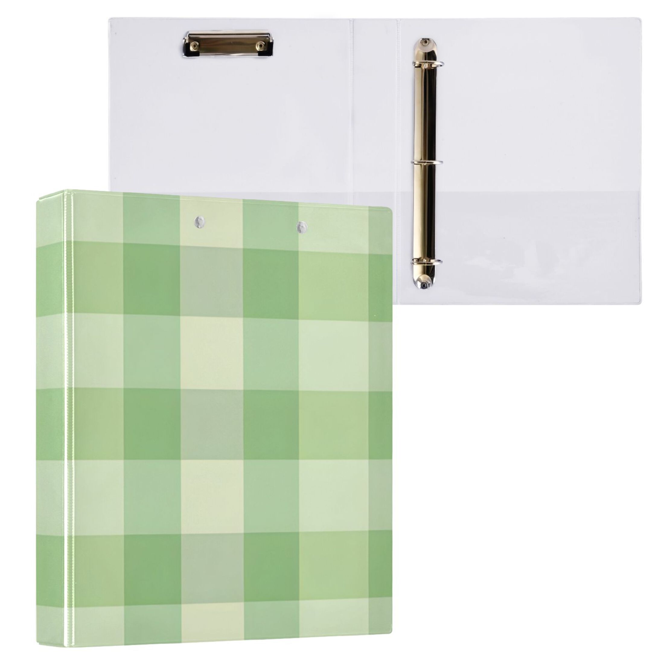 Green Checkered Pattern Round Ring Binder 3 Rings 1.5" Capacity File ...