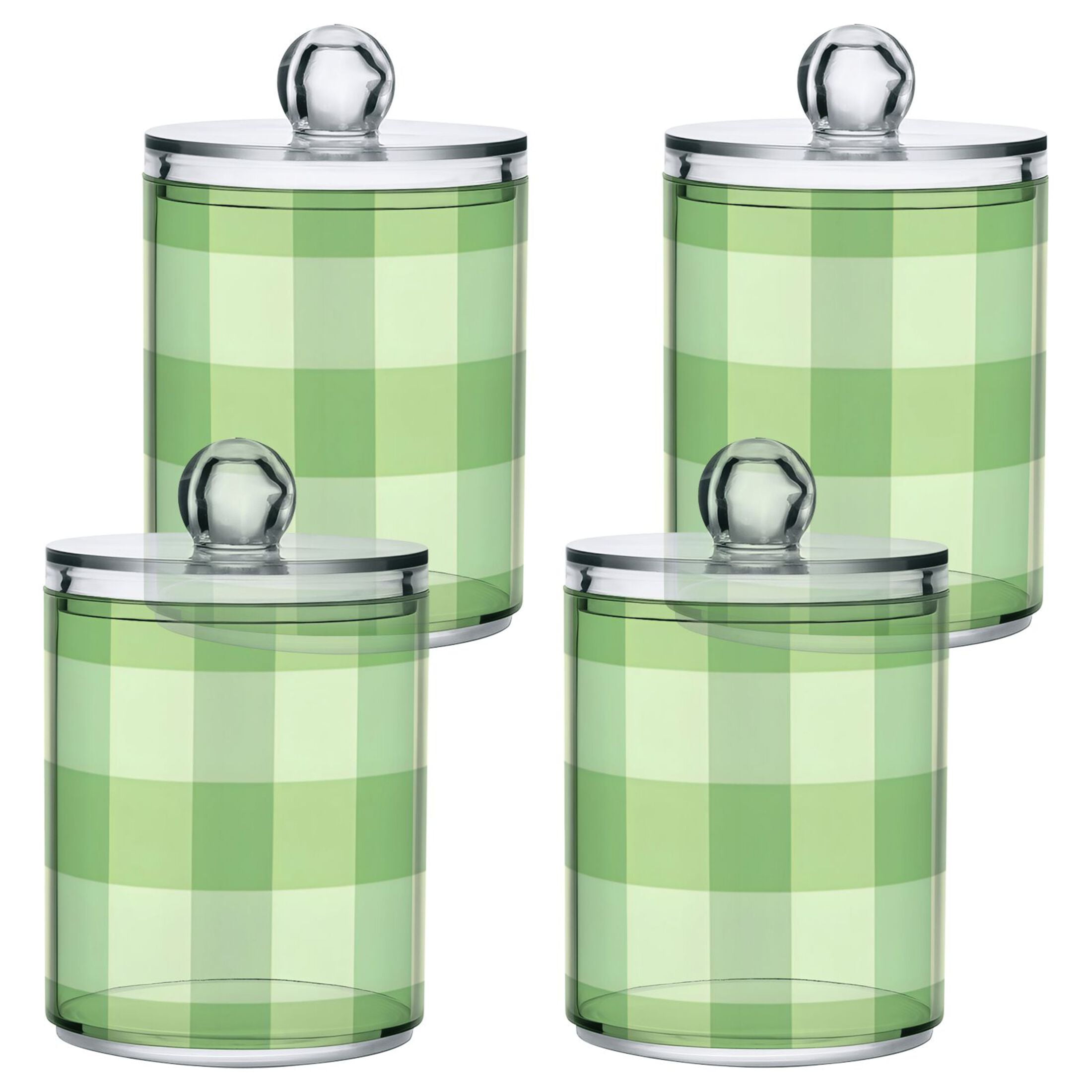 Green Checkered Pattern Translucent Plastic Cans Storage Canisters with ...