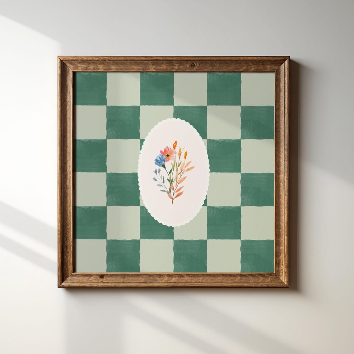 Green Checkered Wildflower Square Print, Instant Trendy Decor, Kitchen ...