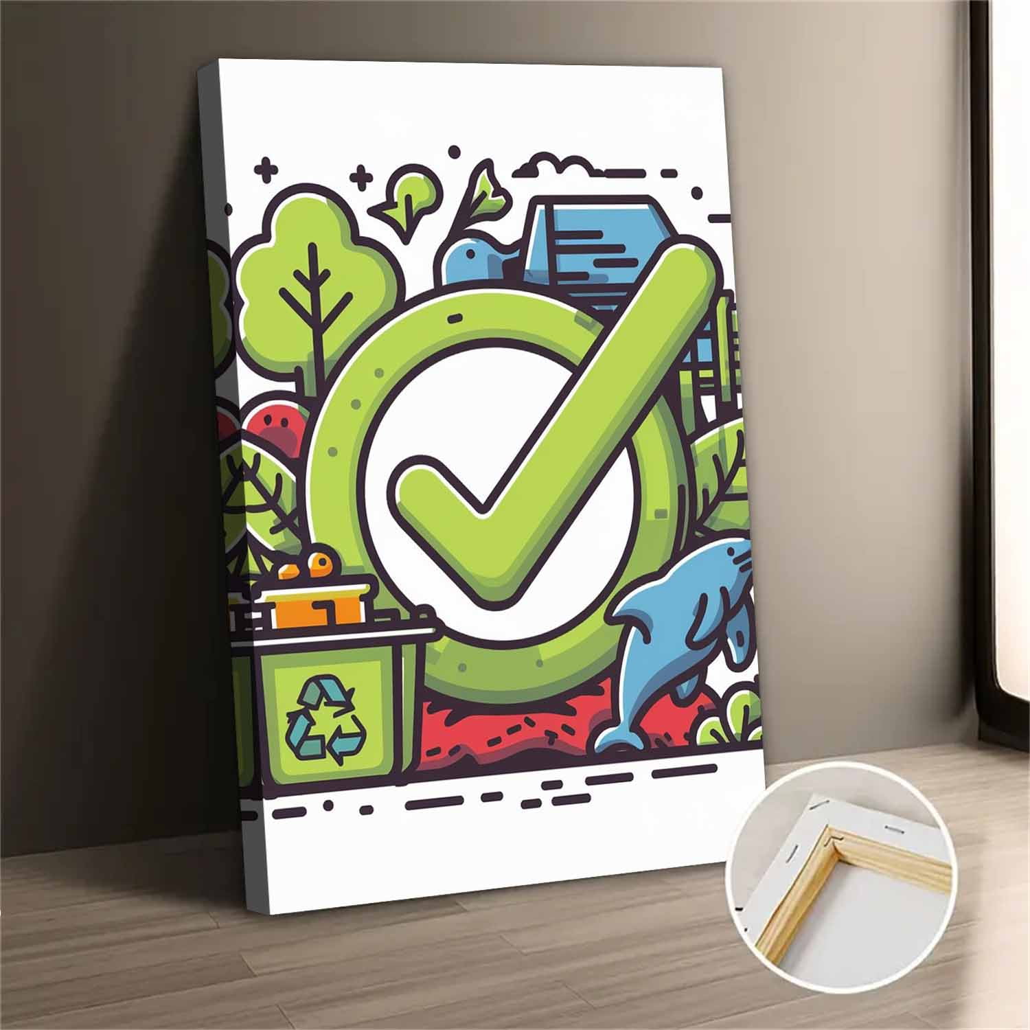 Green Checkmark Abstract Canvas Wall Art For Bedroom Living Room Office ...