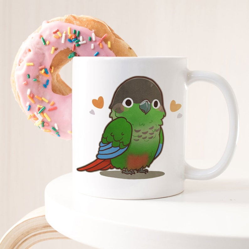 Green Cheek Conure Coffee Mug, Cute Pet Parrot Gift, Bird Lover, Green ...