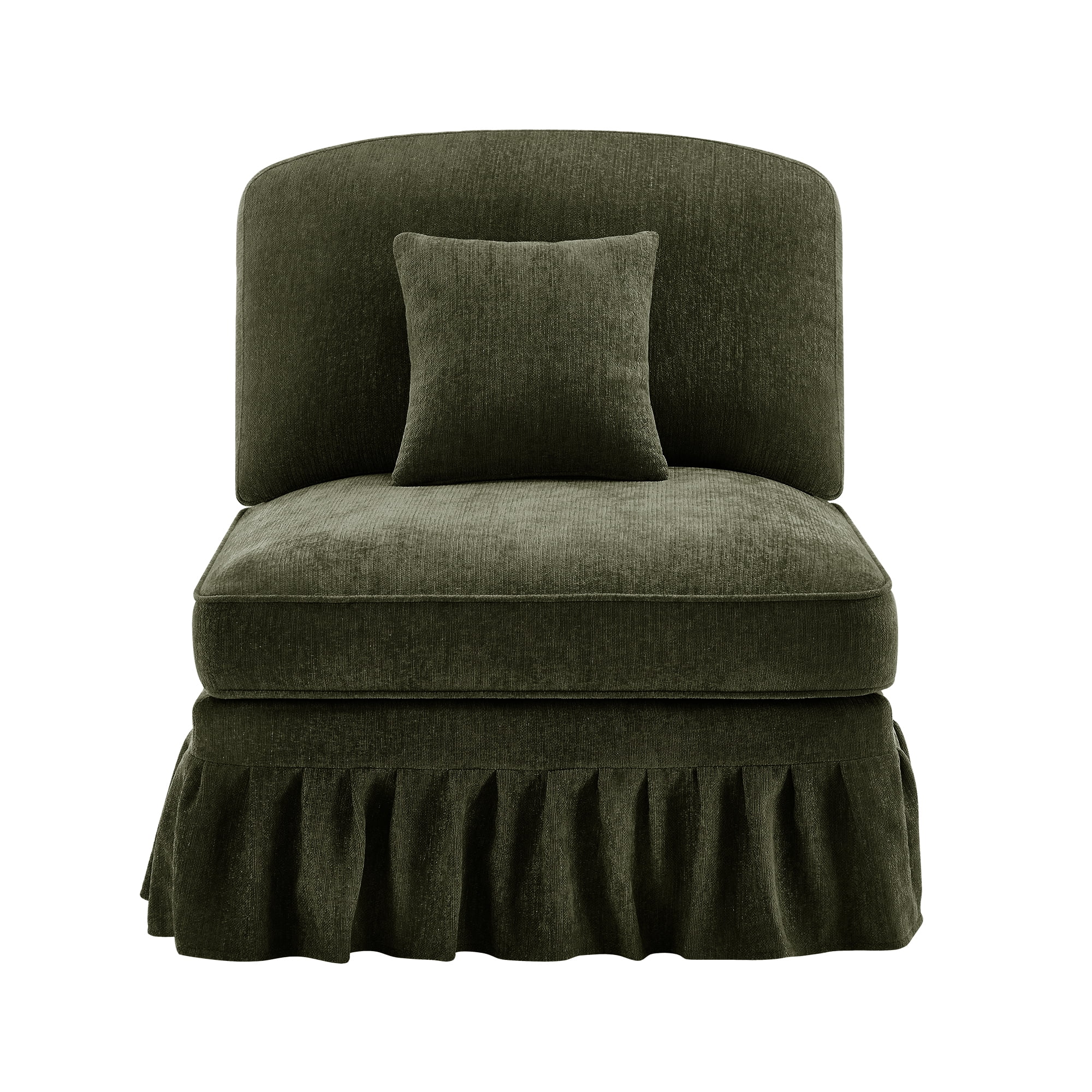 Green Chenille Armless Sofa with Pillow - 30.7"W, Modern Cloud Couch, 2 ...