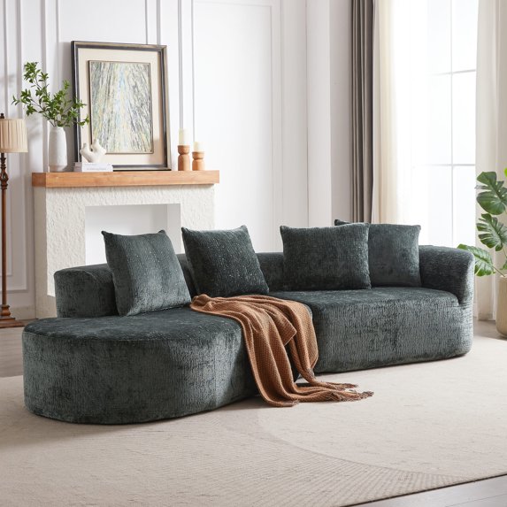 Green Chenille Upholstery - Ample Stretching Space - Living Areas ...