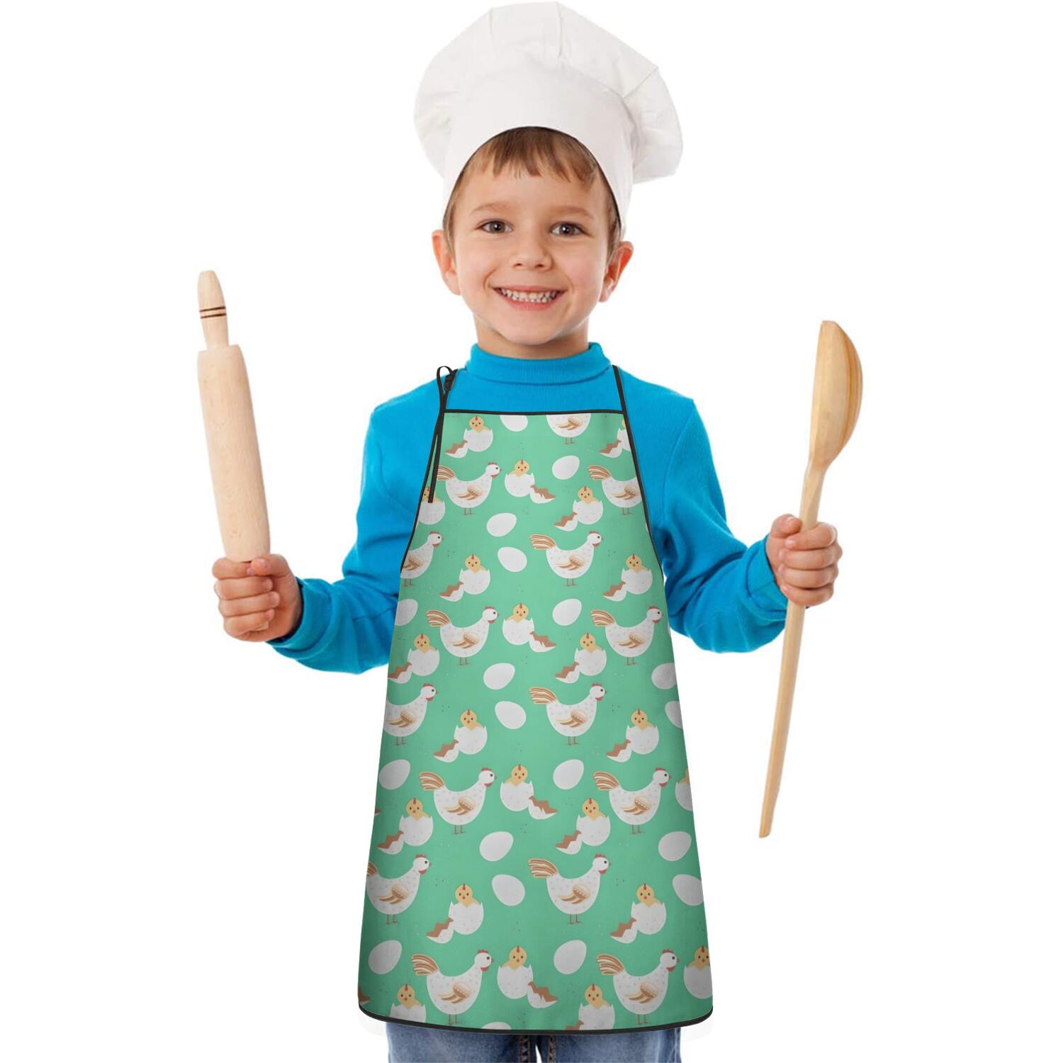 Green Chicken White Hen Egg Pattern Kids Aprons for Girls and Boys ...