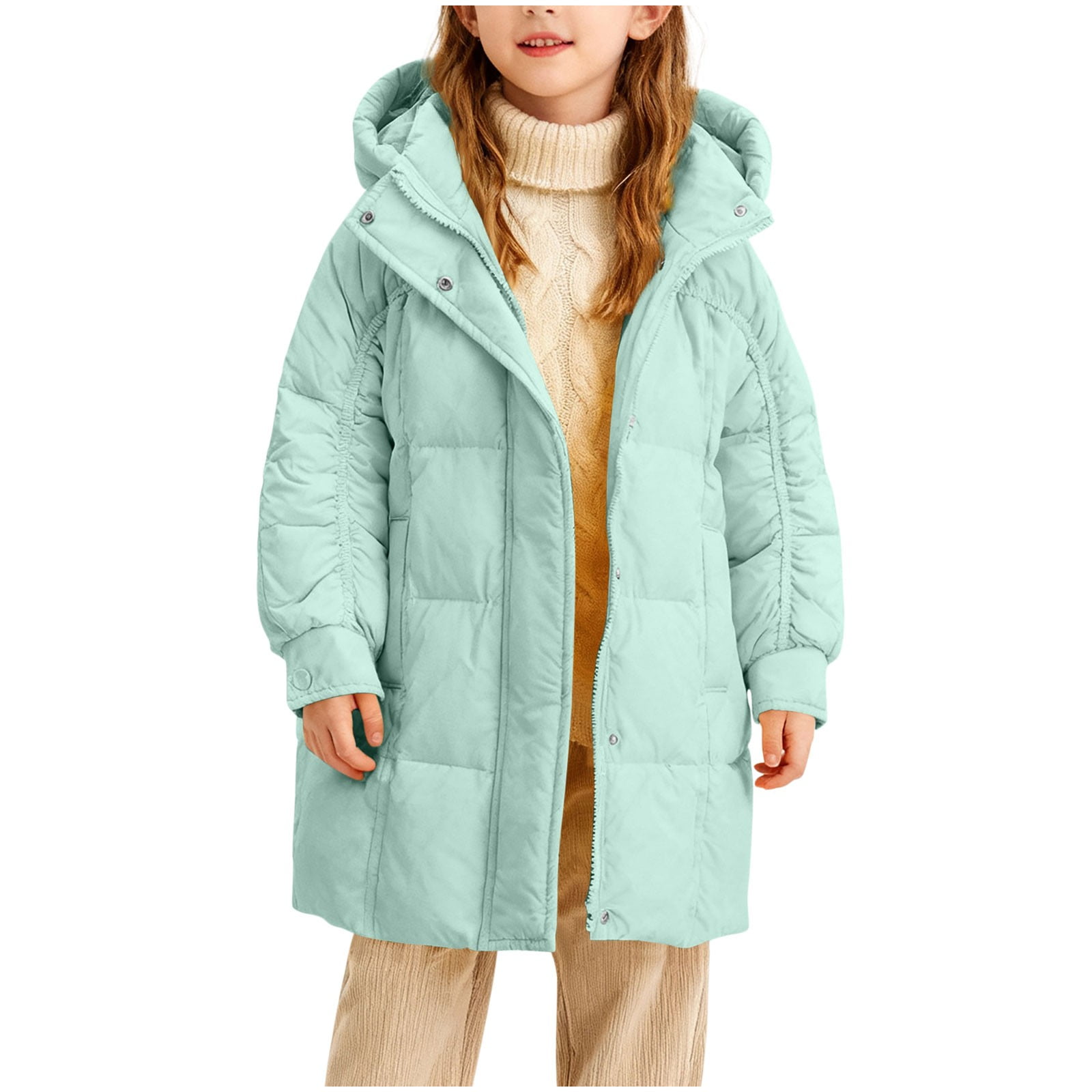 Green Children Boy Girl Down Jackets Hoods Outfits for Kid Long Thermal ...