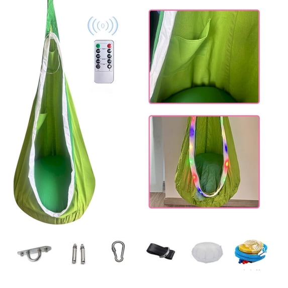 Green Children'S Hanging Pod Swing with Light,Inflatable Cushion,for ...