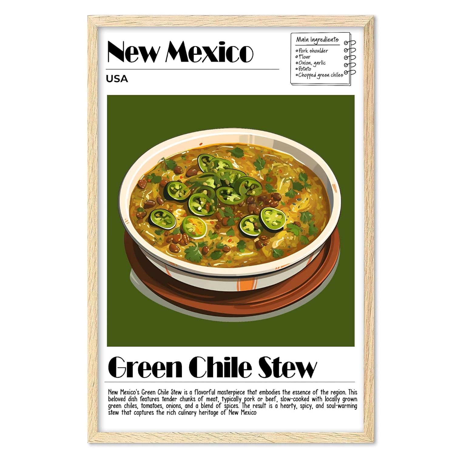 Green Chile Stew Poster, Food Wall Art, USA Food Print, Modern Kitchen ...