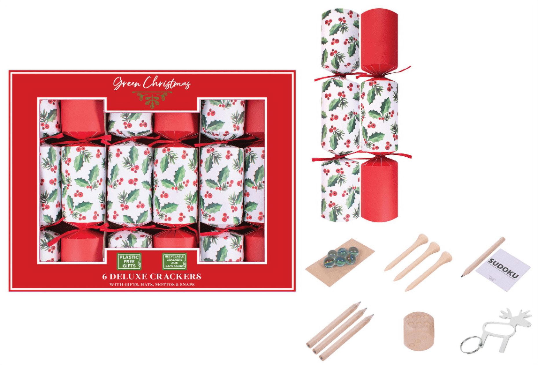 Green Christmas - 6x 13.5" Deluxe Eco Holly Christmas Crackers ...