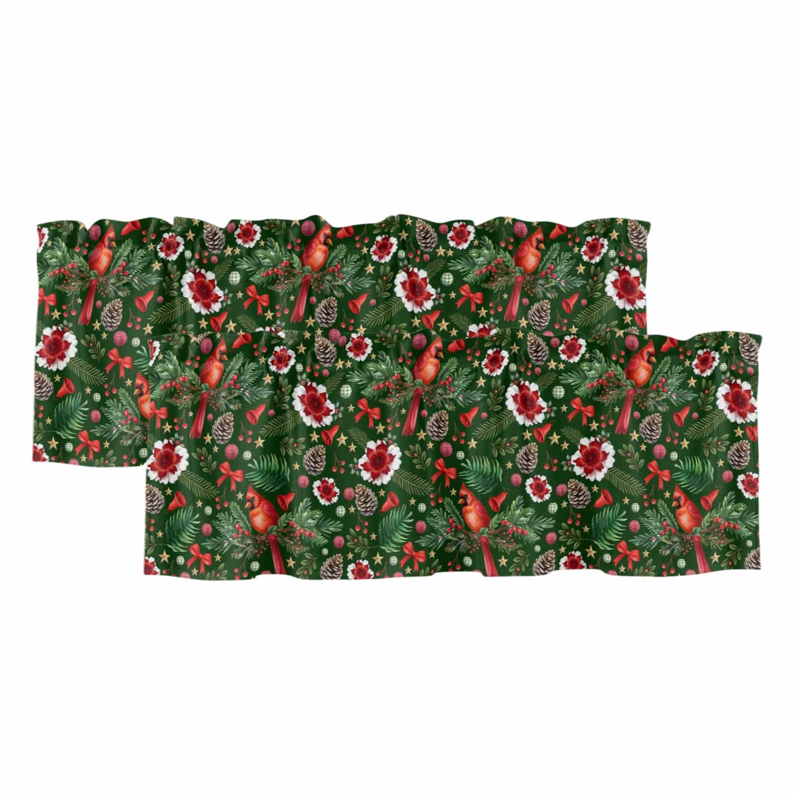 Green Christmas Cardinal Curtain Valances for Windows, Kitchen Valance ...