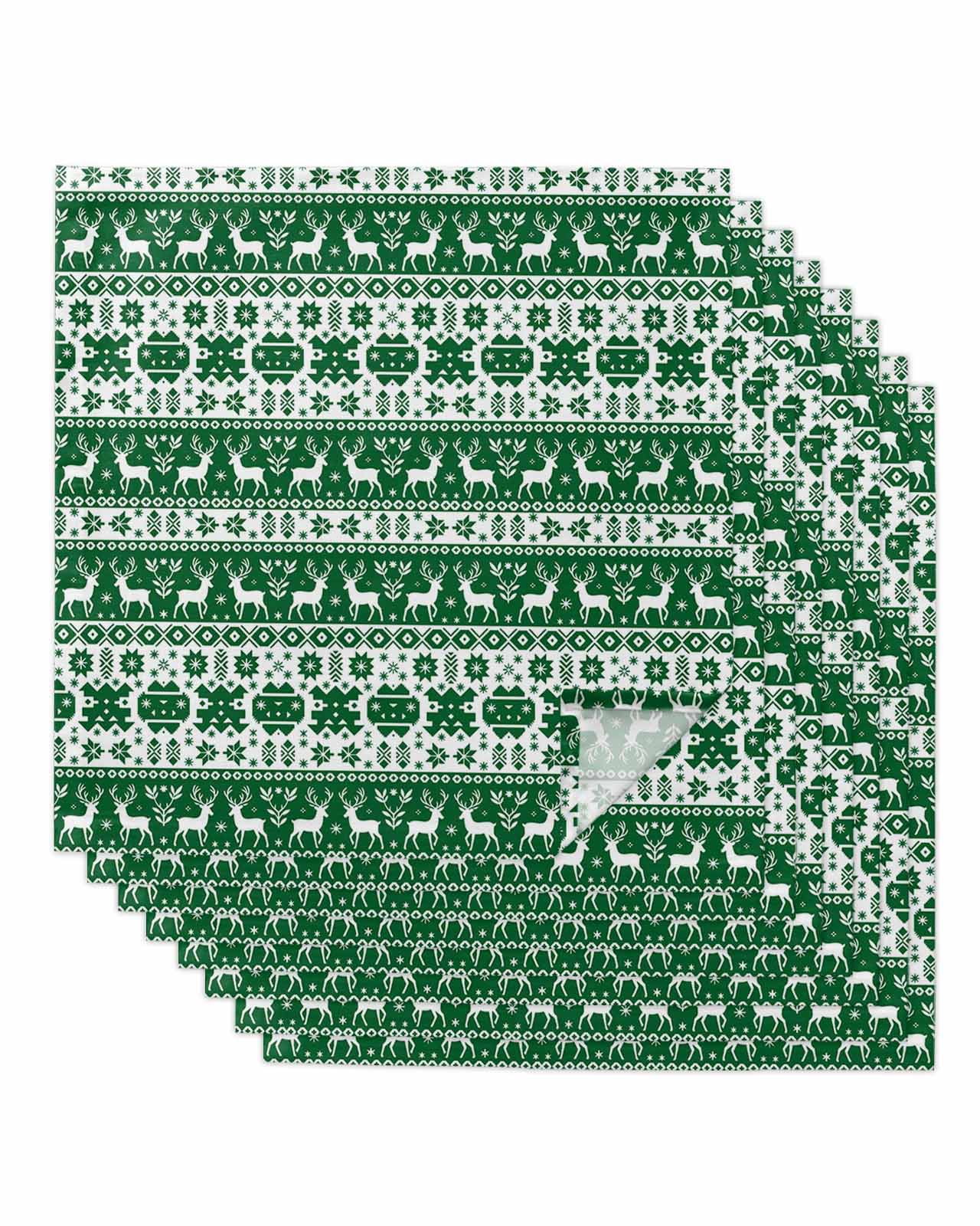 Green Christmas Cloth Napkins Set of 8 Reusable Dinner Napkins, Cartoon ...